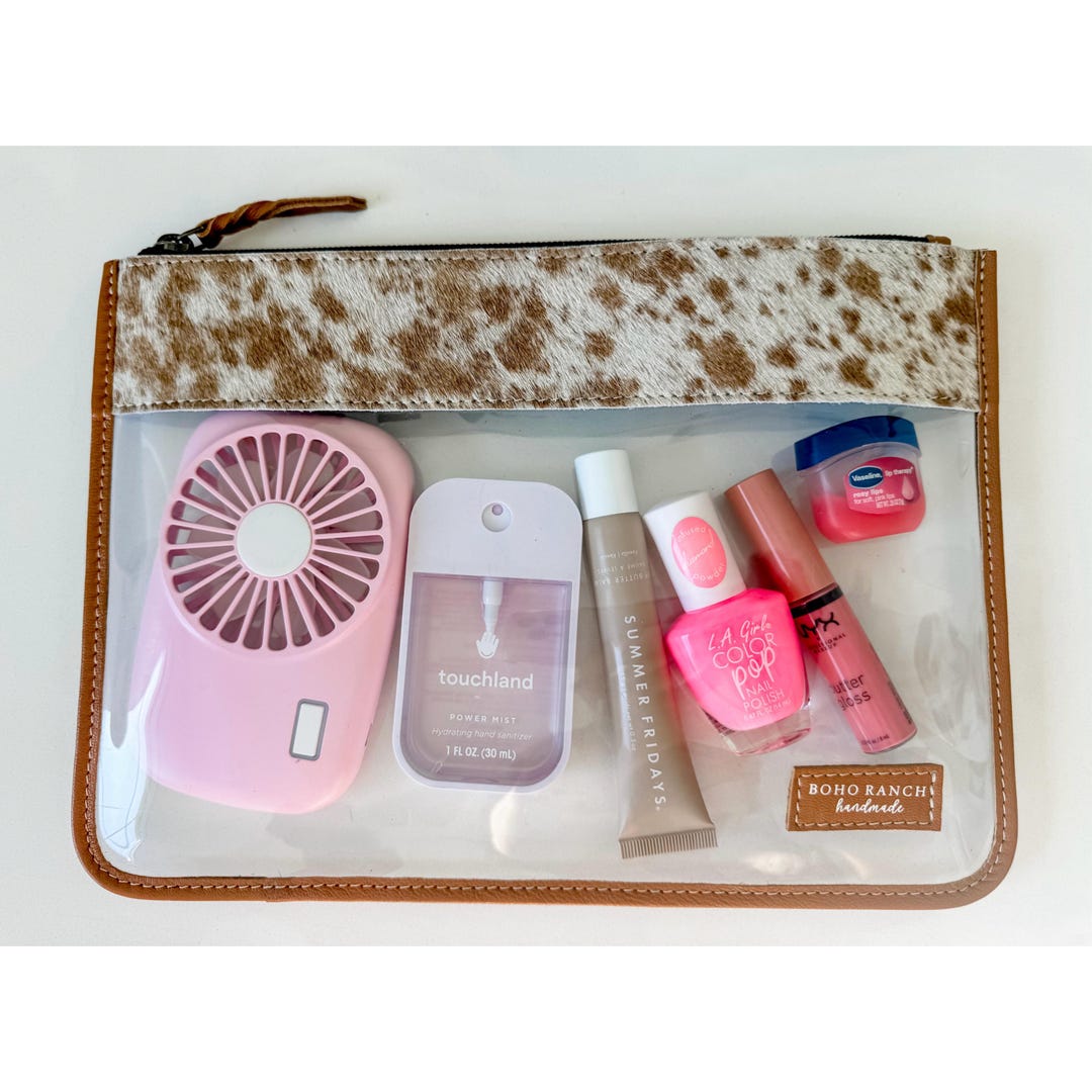 COWHIDE CLEAR POUCH Genuine Hair on Cowhide Leather Clear Makeup Bag ...