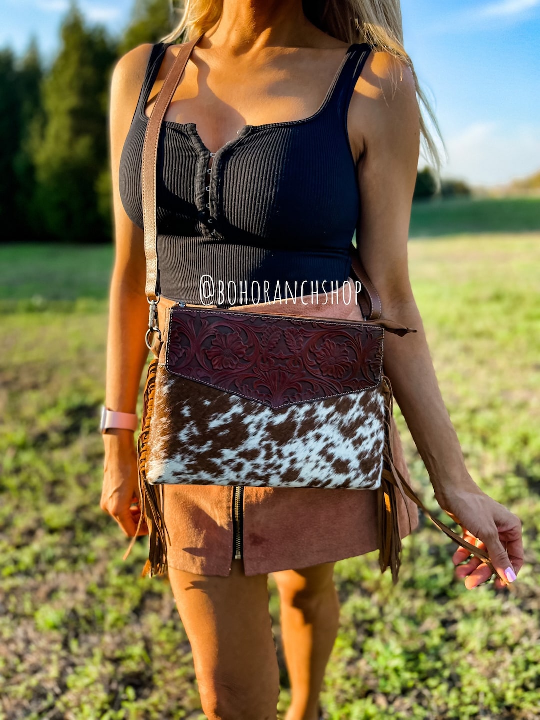 THE MORGAN - COWHIDE Conceal Carry Western Cowhide Crossbody Purse ...