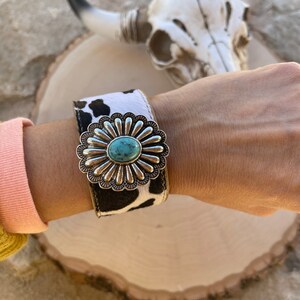 COWHIDE CONCHO BRACELETS | Hair on Cowhide Genuine Leather | Turquoise ...