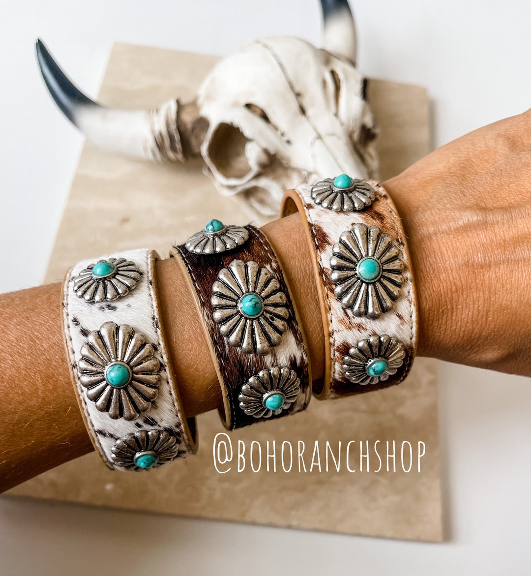 COWHIDE CUFF CONCH Bracelet | Hair on Cowhide Genuine Leather ...
