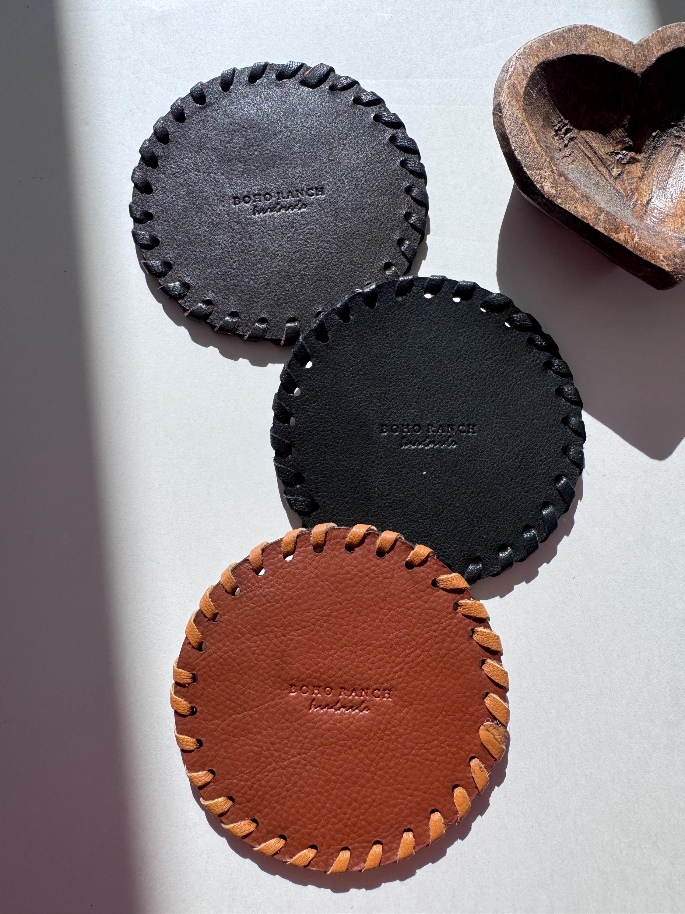 Genuine Longhorn Cowhide Leather Coasters | Western Hair-on Hide Drink ...