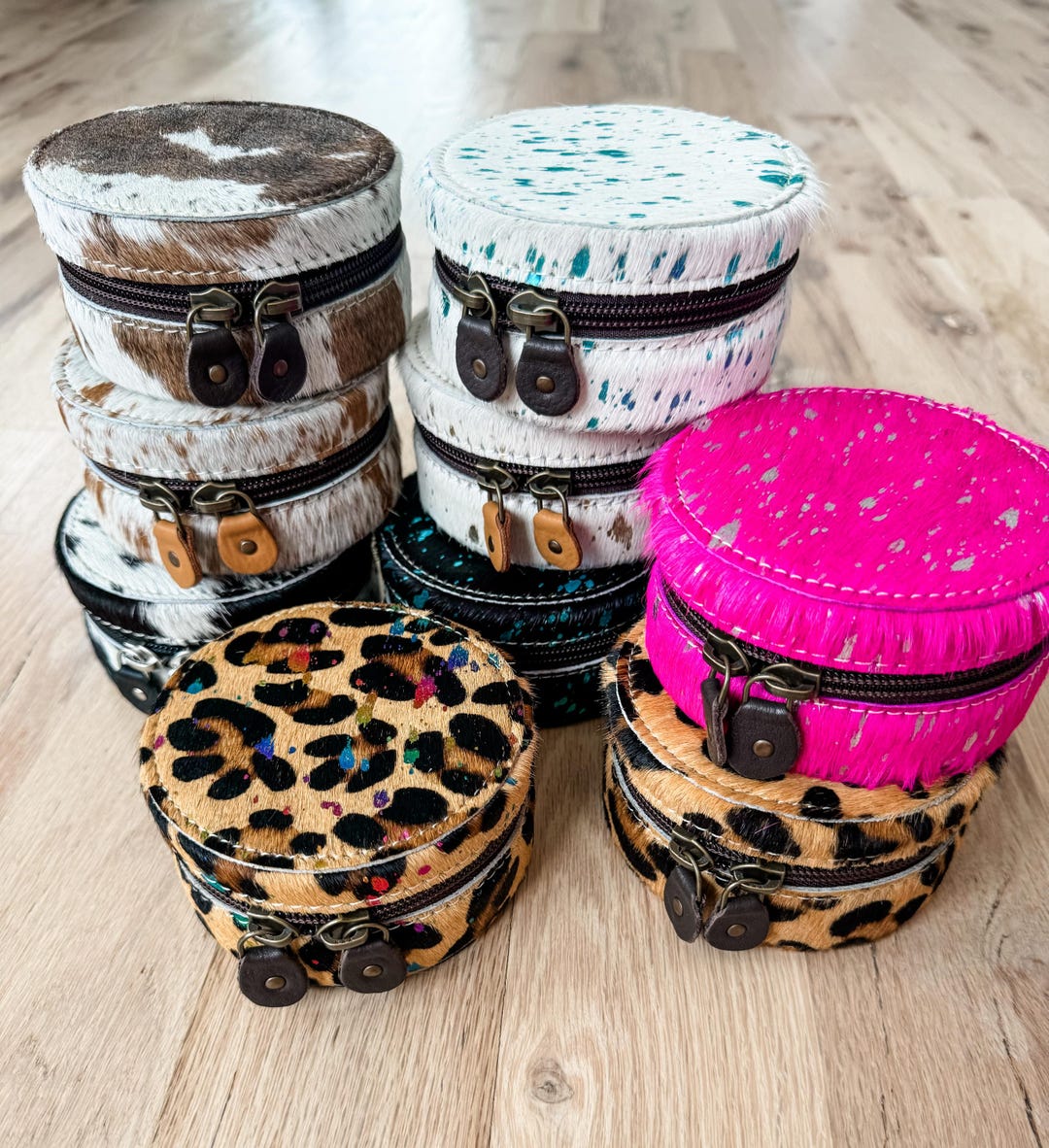 MINI COWHIDE JEWELRY Box | Round Mini Jewelry Storage Box Travel Case ...