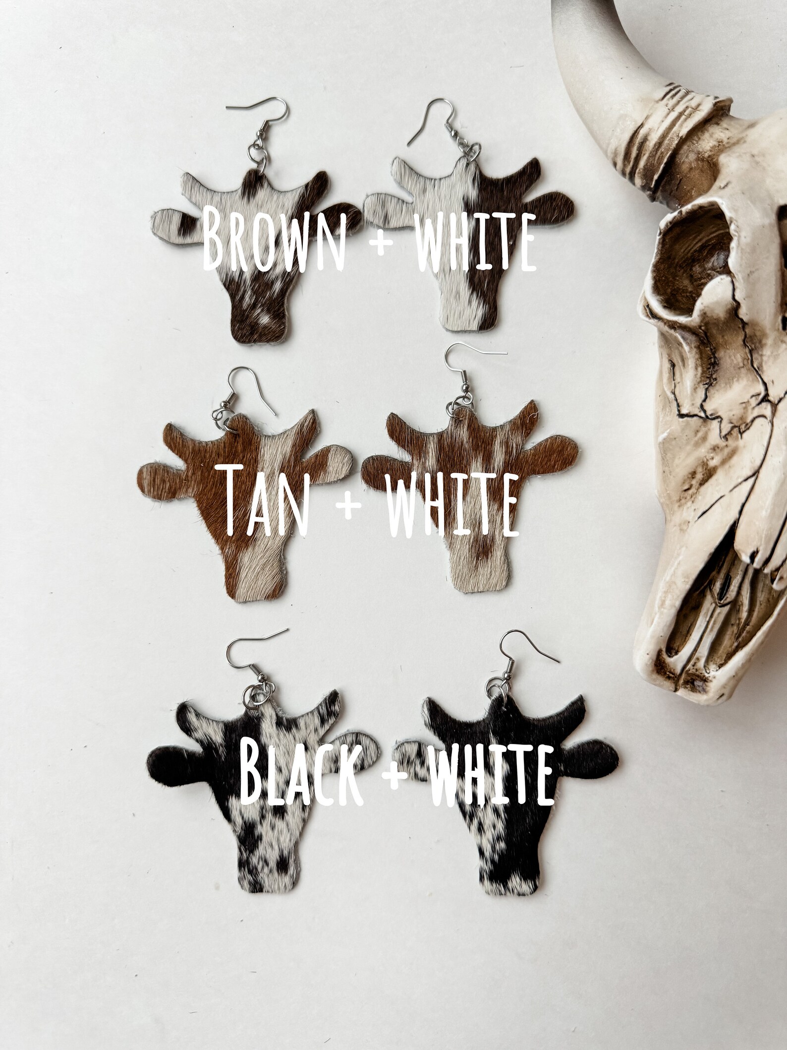 COWHIDE COWHEAD EARRINGS | Genuine Hair on Cowhide Cow Head Earrings ...