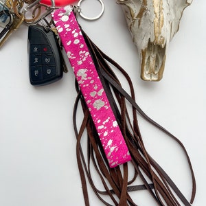 COWHIDE TASSEL KEYCHAIN Wristlet Western Hair on Cowhide Fringe ...