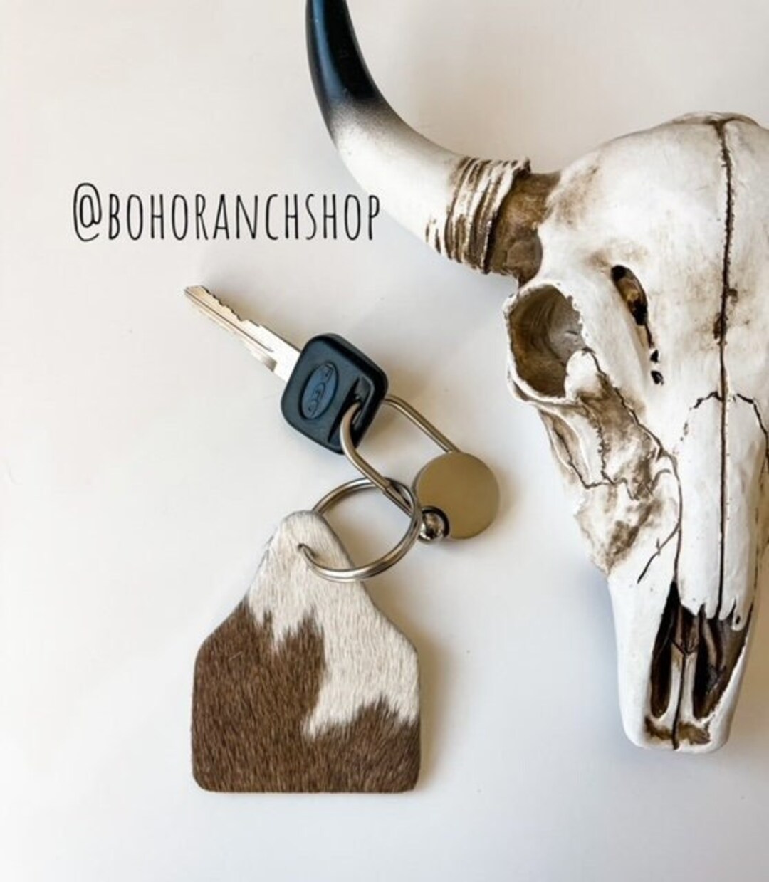 COWHIDE EARTAG KEYCHAIN Cow Cattle Ear Tag Hair on Cowhide Leather ...