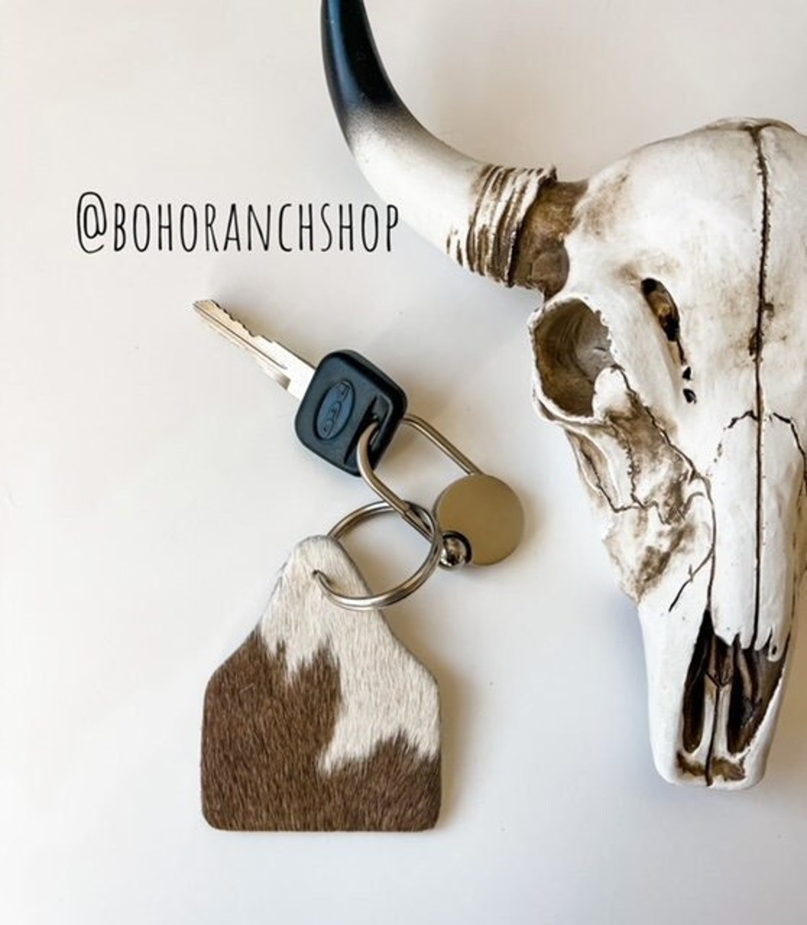 COWHIDE EARTAG KEYCHAIN | Cow Cattle Ear Tag Hair on Cowhide Leather ...