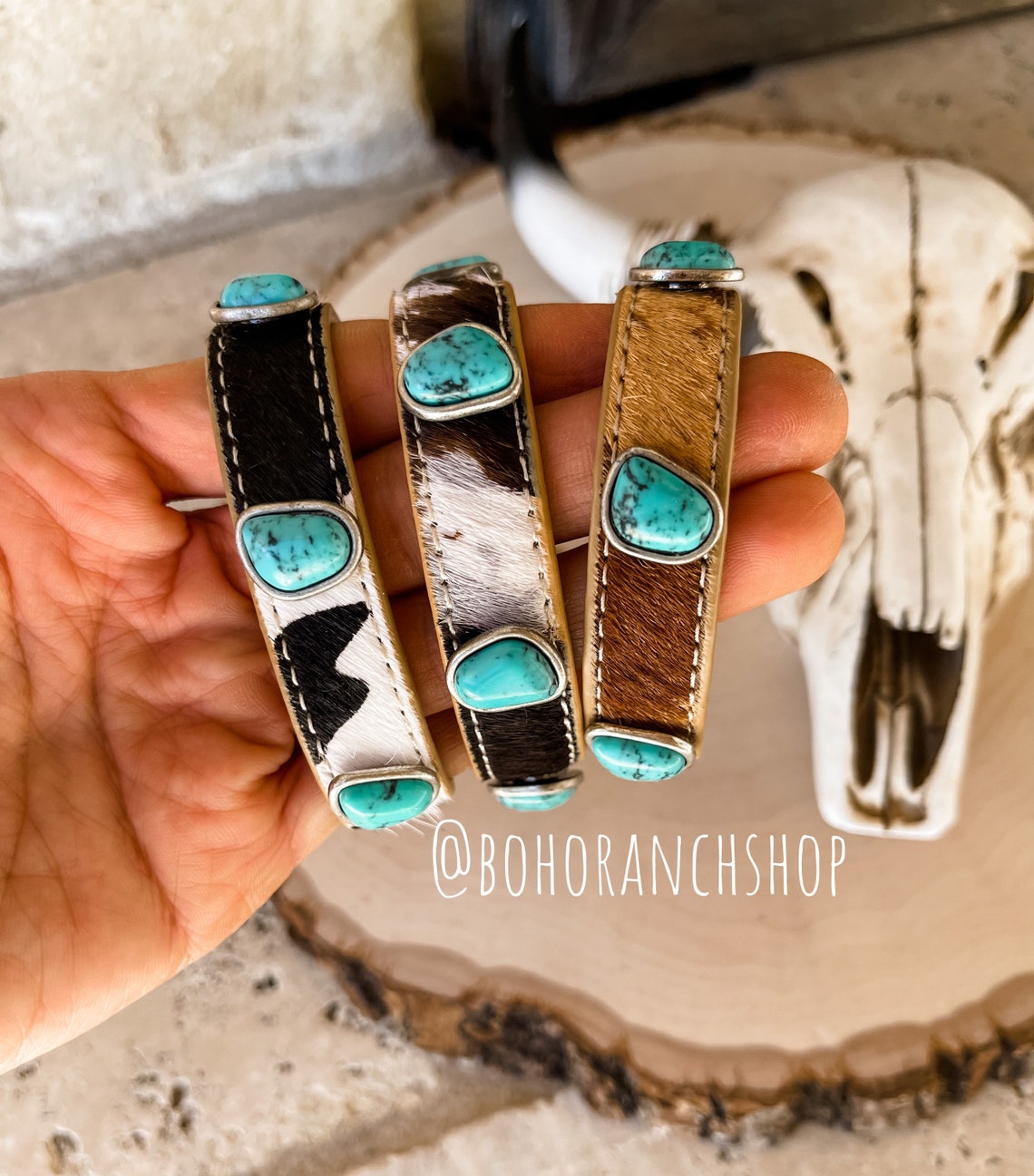 COWHIDE CUFF STONE Bracelet Hair on Cowhide Genuine Leather - Etsy