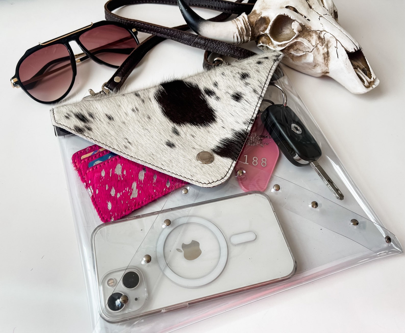 COWHIDE CLEAR PURSE | Western Concert Bag Purse Clear Stadium Bag ...