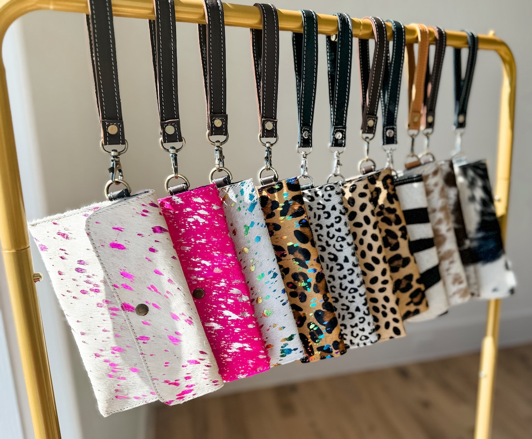 COWHIDE WRISTLET WALLET Western Genuine Hair on Fur Cowhide Envelope ...