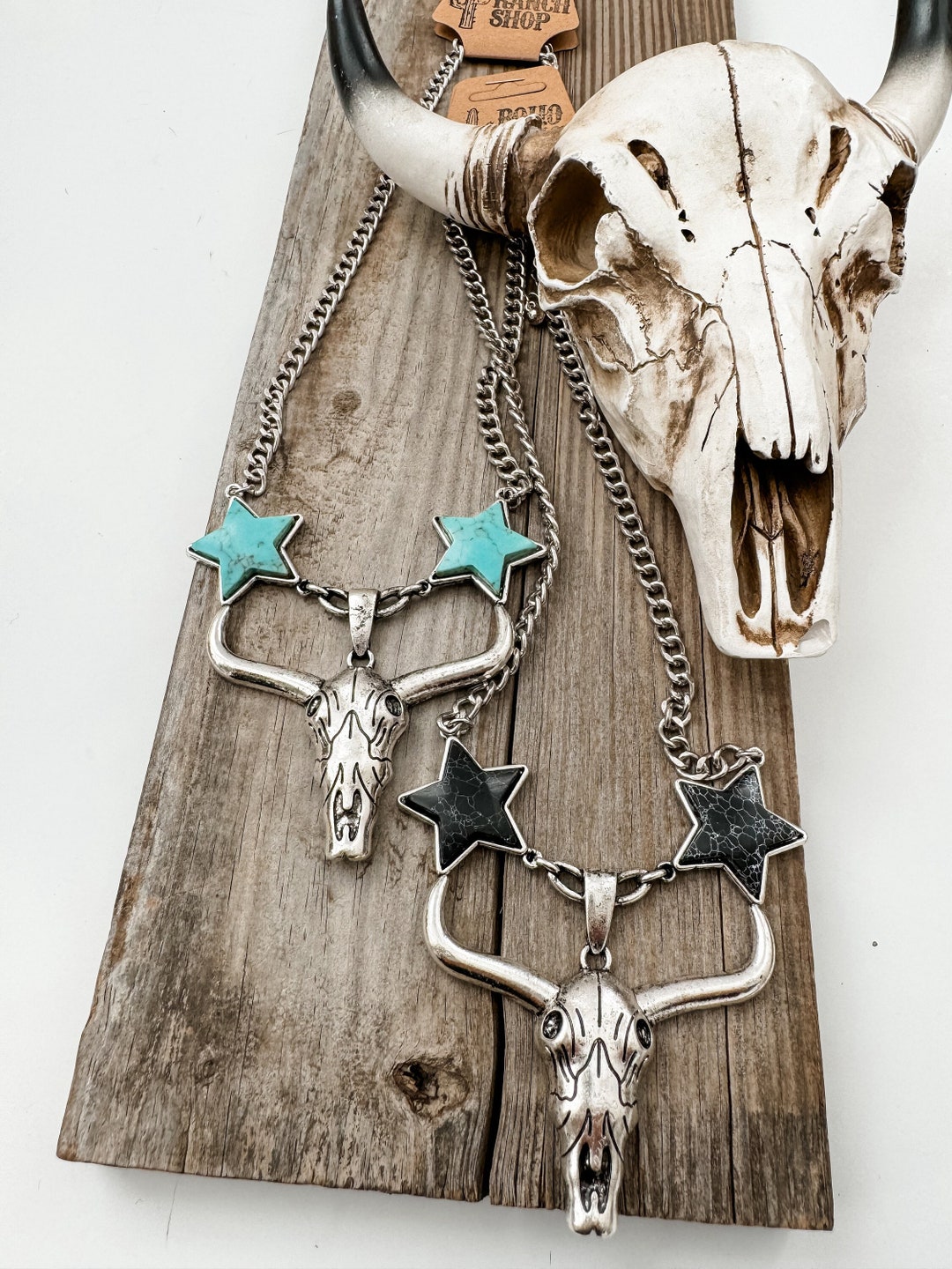 STATEMENT LONGHORN PENDANT Necklace Bull Steer Star Western Necklace ...