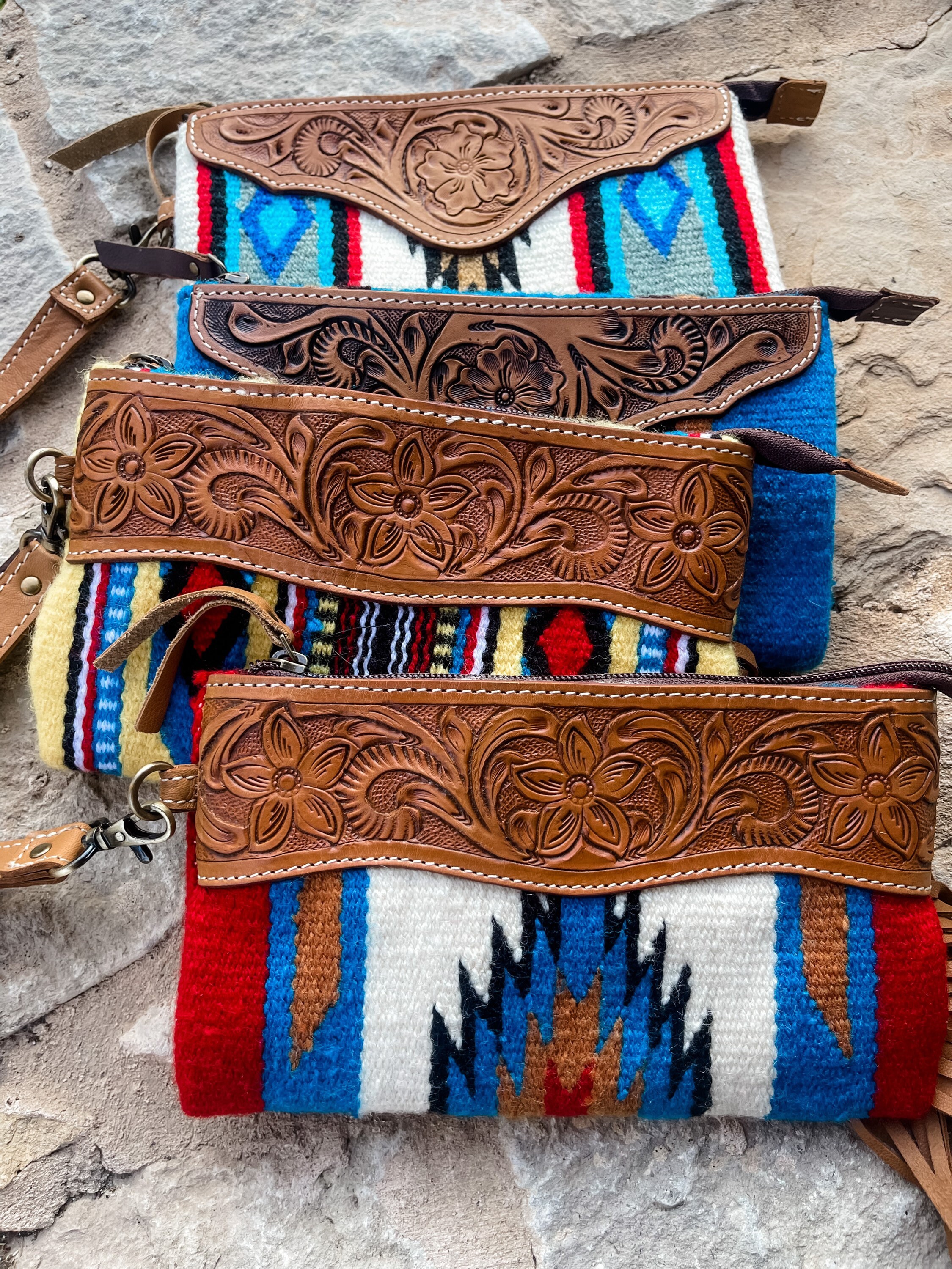 AZTEC TOOLED LEATHER Wristlet | Western Aztec Clutch Bag Purse Hand ...