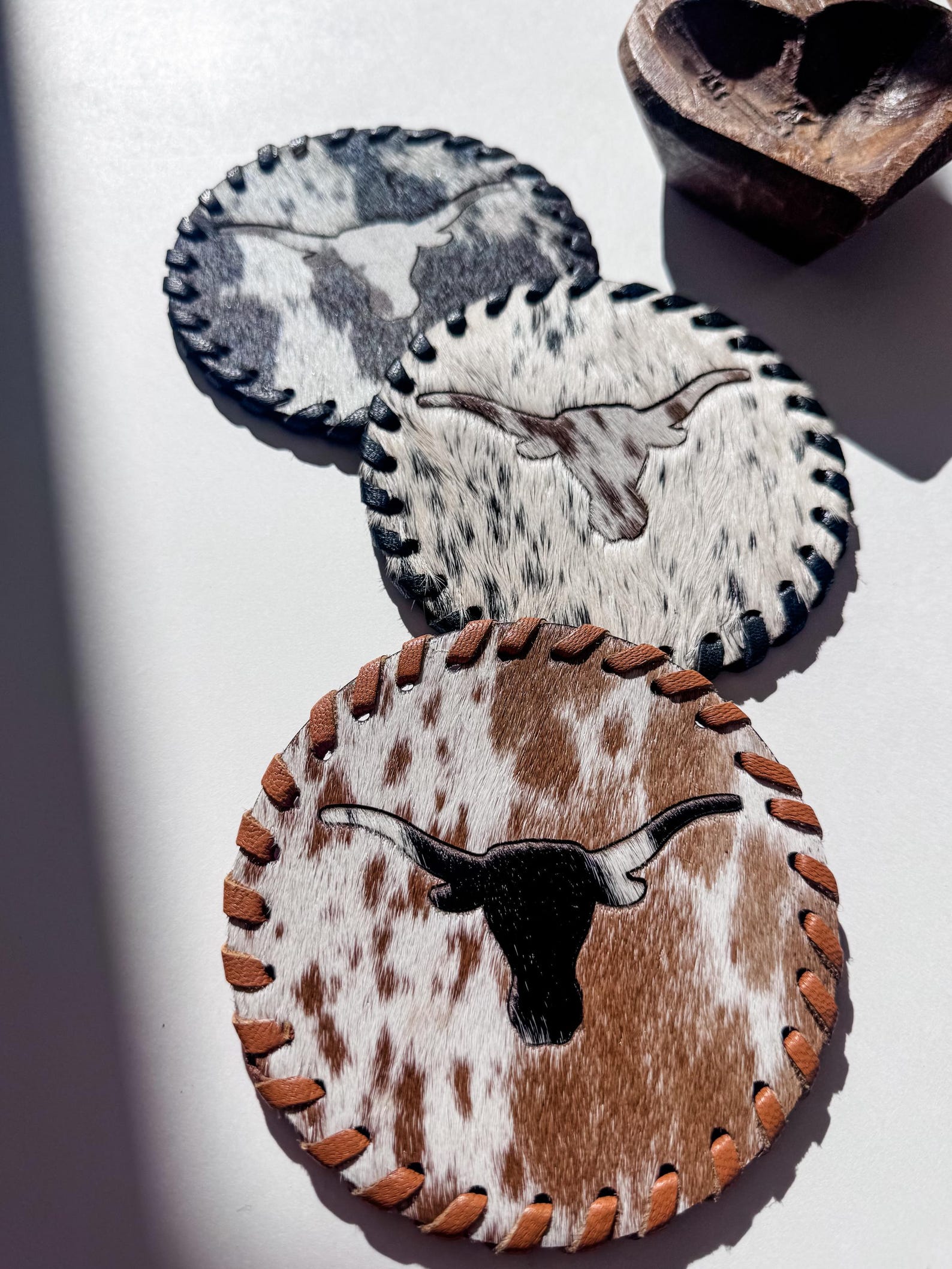 Genuine Longhorn Cowhide Leather Coasters | Western Hair-on Hide Drink ...