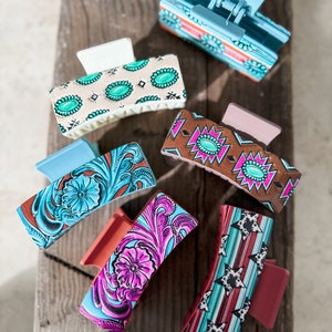 EMBOSSED LEATHER HAIR Claw Clip Western Embossed Leather Hair Clip Claw ...