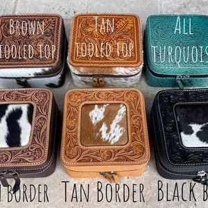 COWHIDE JEWELRY BOX | Storage Travel Case | Leather Tooled Leather ...