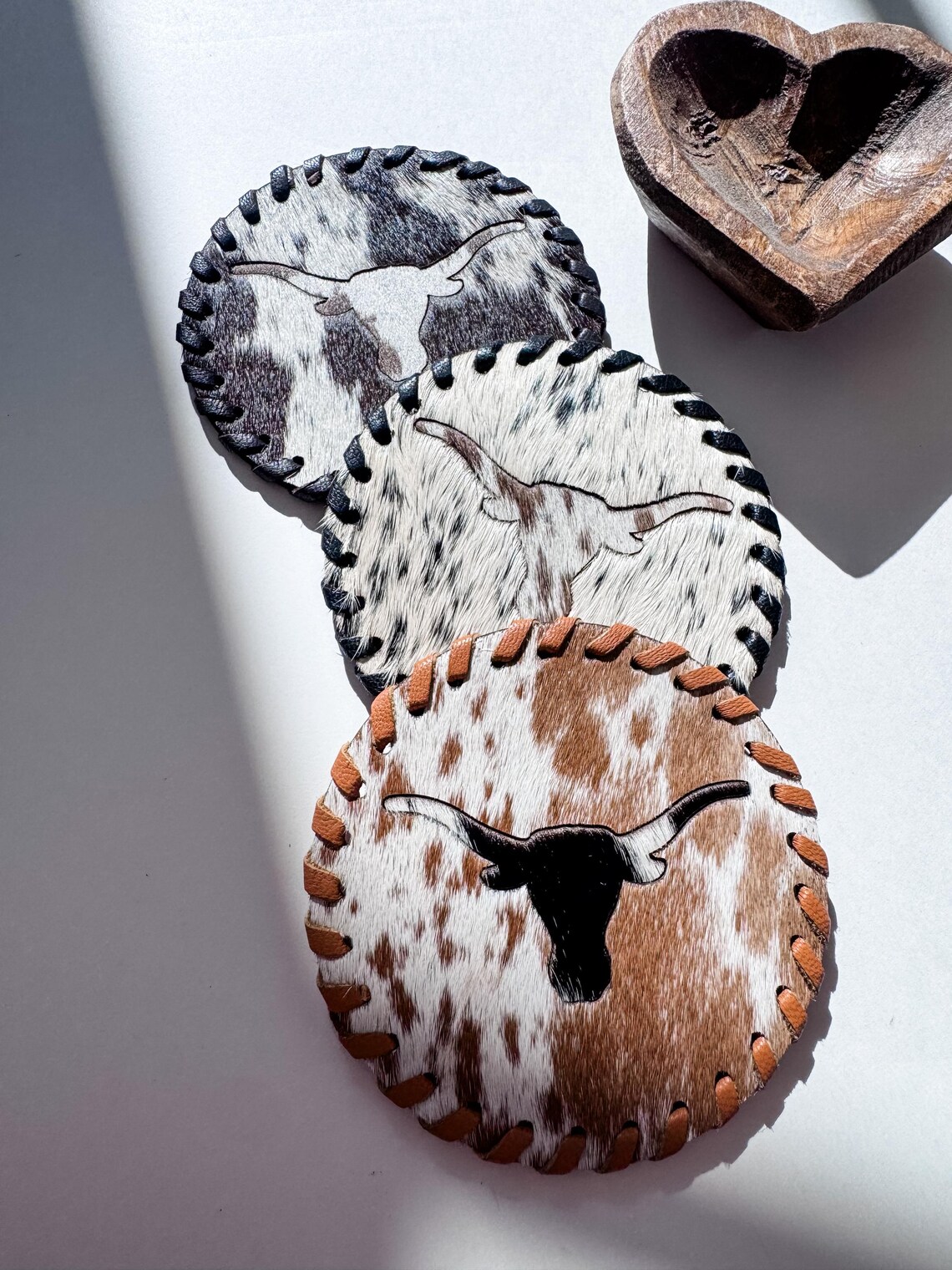 Genuine Longhorn Cowhide Leather Coasters | Western Hair-on Hide Drink ...