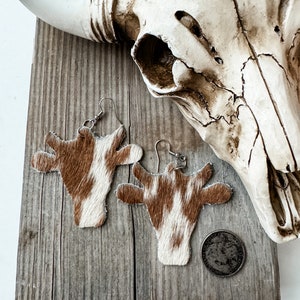 COWHIDE COWHEAD EARRINGS | Genuine Hair on Cowhide Cow Head Earrings ...