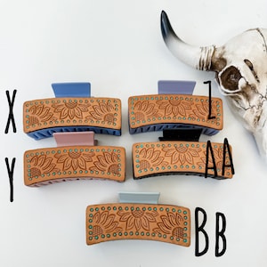 EMBOSSED LEATHER HAIR Claw Clip - Western Embossed Leather Hair Clip ...