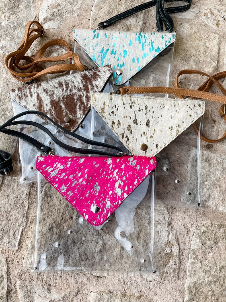 COWHIDE CLEAR PURSE | Western Concert Bag Purse Clear Stadium Bag ...