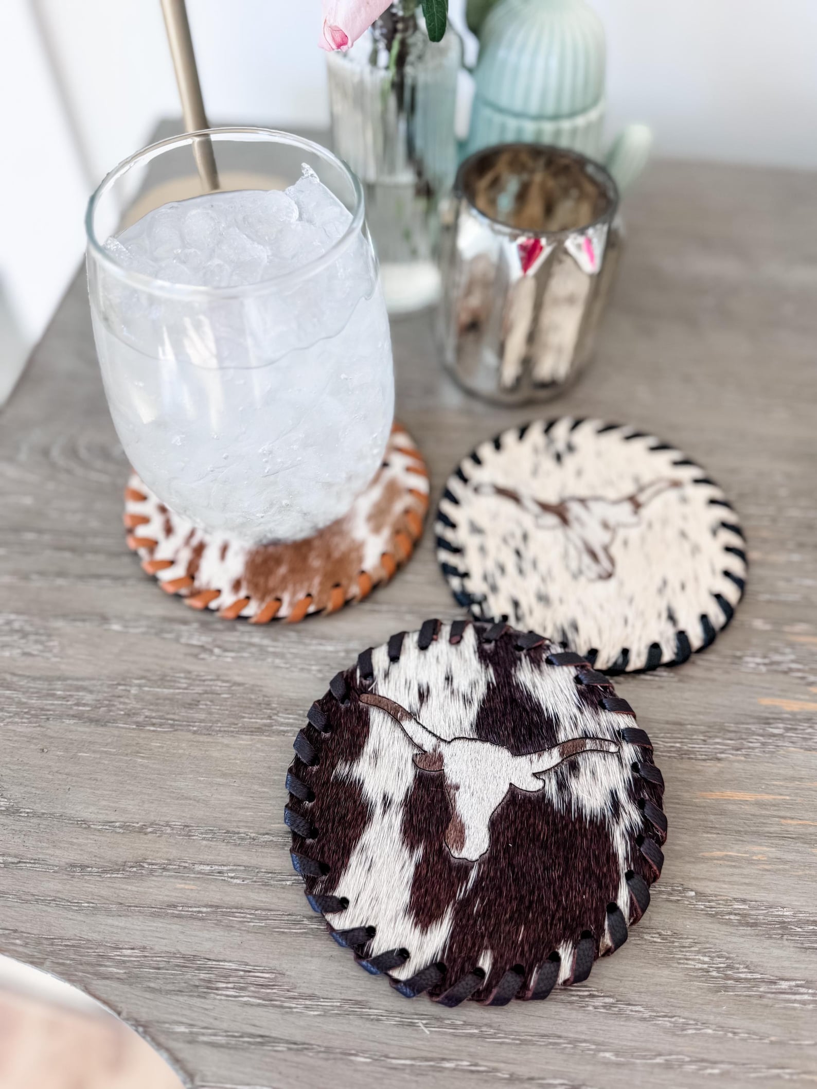 Genuine Longhorn Cowhide Leather Coasters | Western Hair-on Hide Drink ...