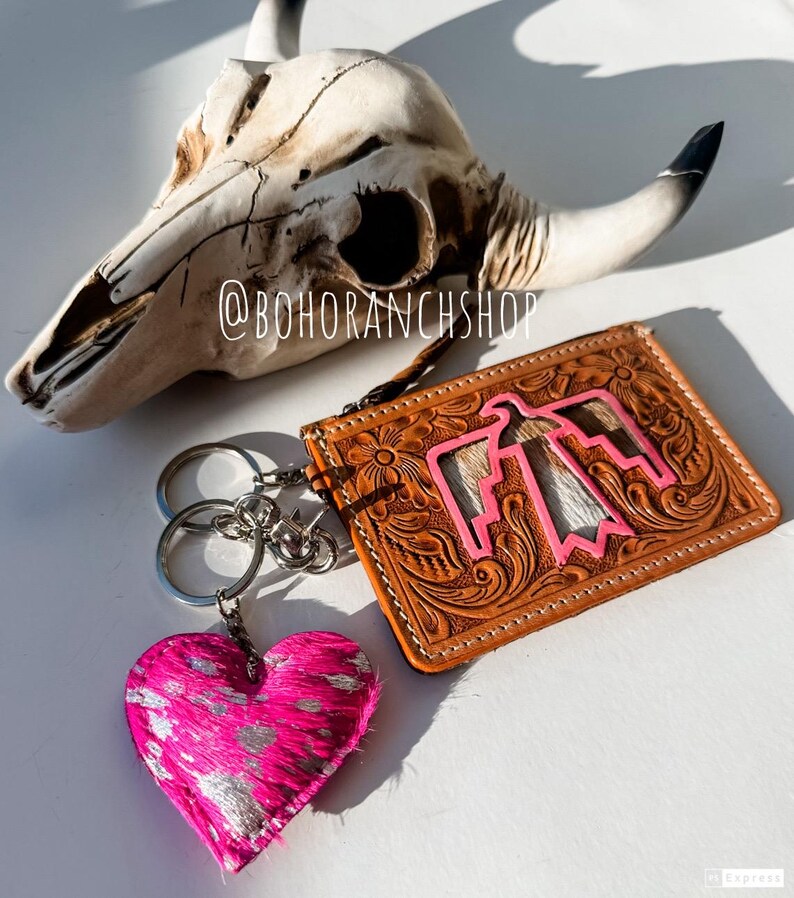 THUNDERBIRD LONGHORN KEYCHAIN Tan Wallet | Genuine Hair on Freebird ...