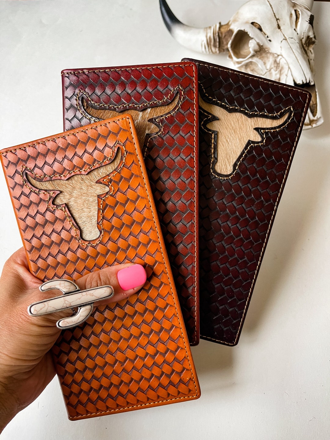 Genuine Tooled Leather Bi-fold Wallet | Longhorn | Tooling Western Man ...