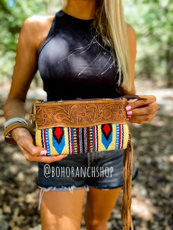 AZTEC TOOLED LEATHER Wristlet Western Aztec Clutch Bag Purse - Etsy