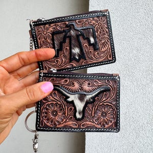 THUNDERBIRD LONGHORN KEYCHAIN Brown Wallet | Genuine Hair on Cowhide ...