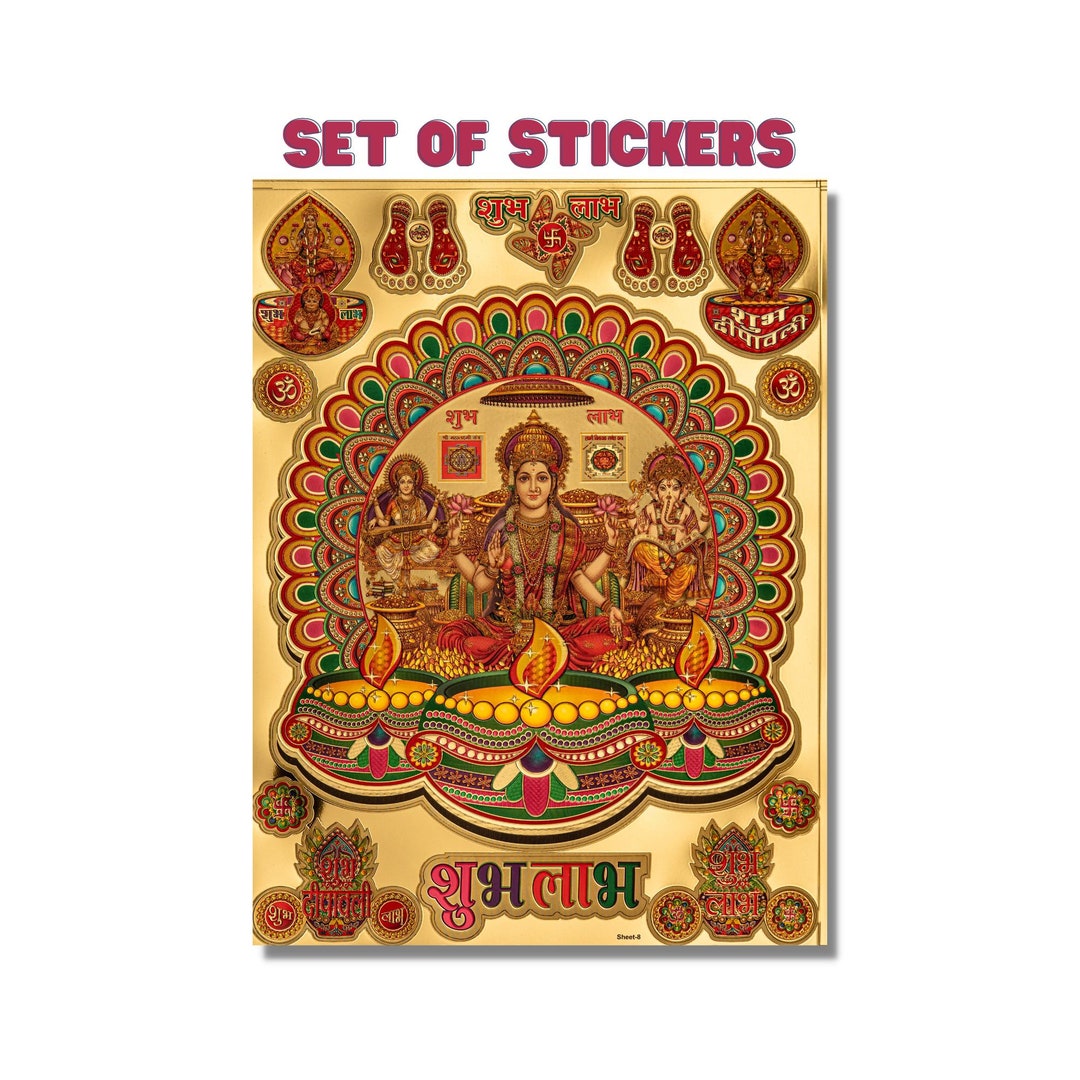Set of 13 Diwali Stickers, Lakshmi Saraswati Ganesh, Golden Foil, US ...