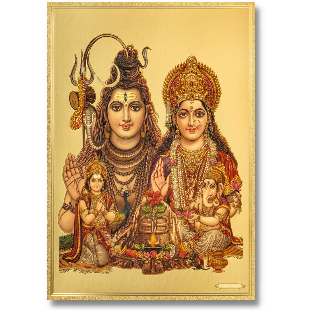 Shiva Parivar Golden Foil Print, Framed or Unframed - Etsy