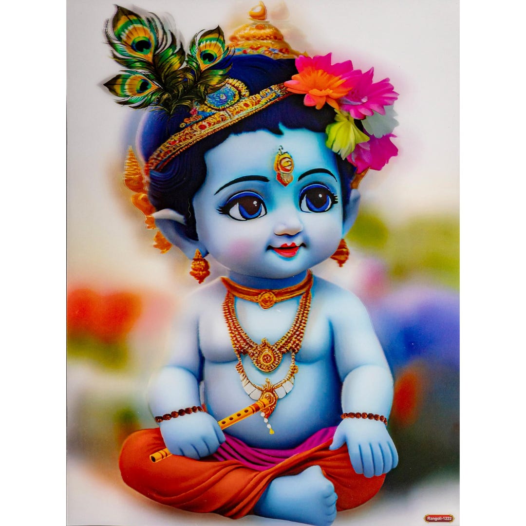 5D Lenticular Krishna Poster – Baby Hindu God Flute Art (11.5x15.5 ...