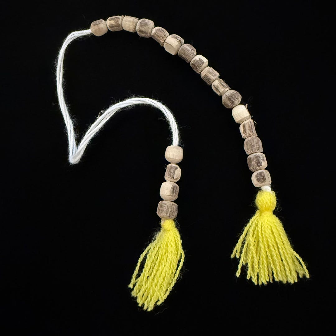 Handmade Tulsi Japa Counter – 20 Raw Tulsi Beads With Yellow Tassel ...