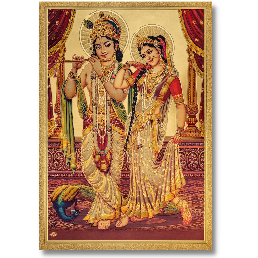 Radha Krishna Golden Foil Print, Framed or Unframed - Etsy
