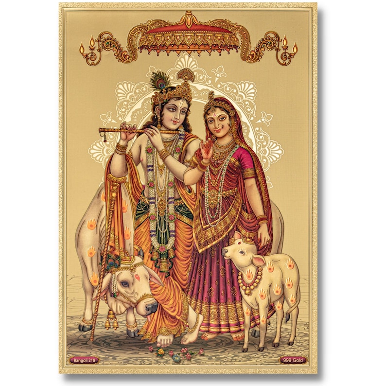 Radha Krishna Golden Foil Print, Framed or Unframed - Etsy
