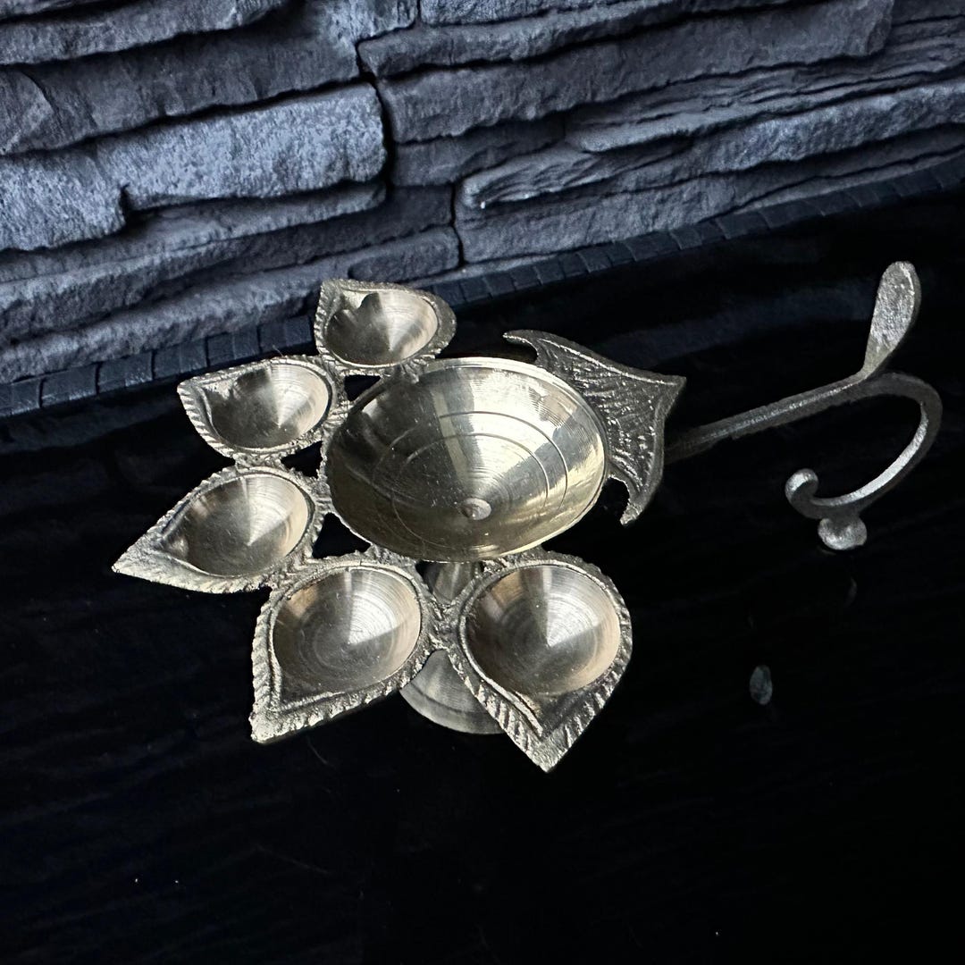 Five Wick Ghee Lamp, Handmade Brass Oil Lamp, Pooja Diya With Handle - Etsy