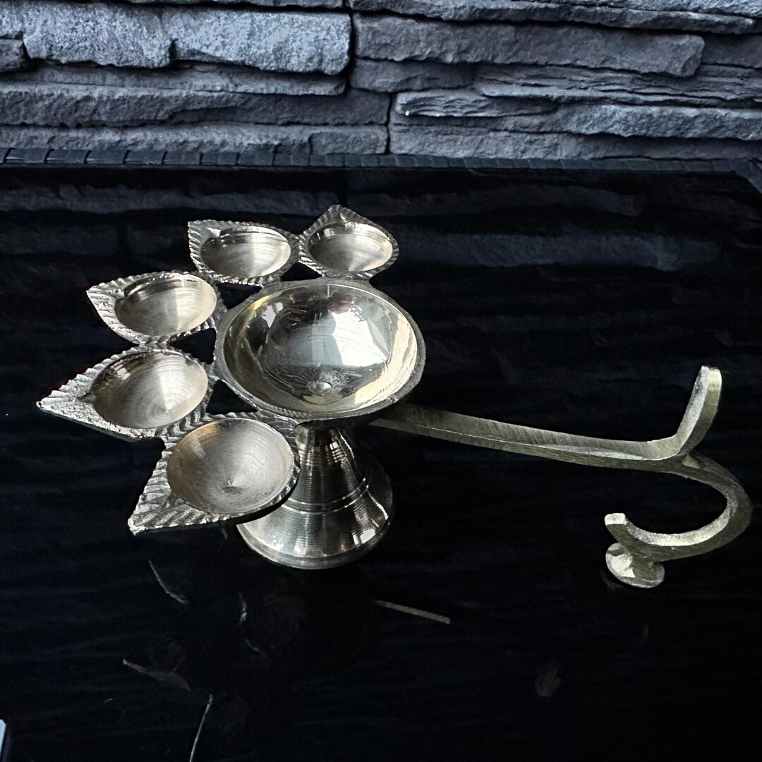 Five Wick Ghee Lamp, Handmade Brass Oil Lamp, Pooja Diya With Handle - Etsy