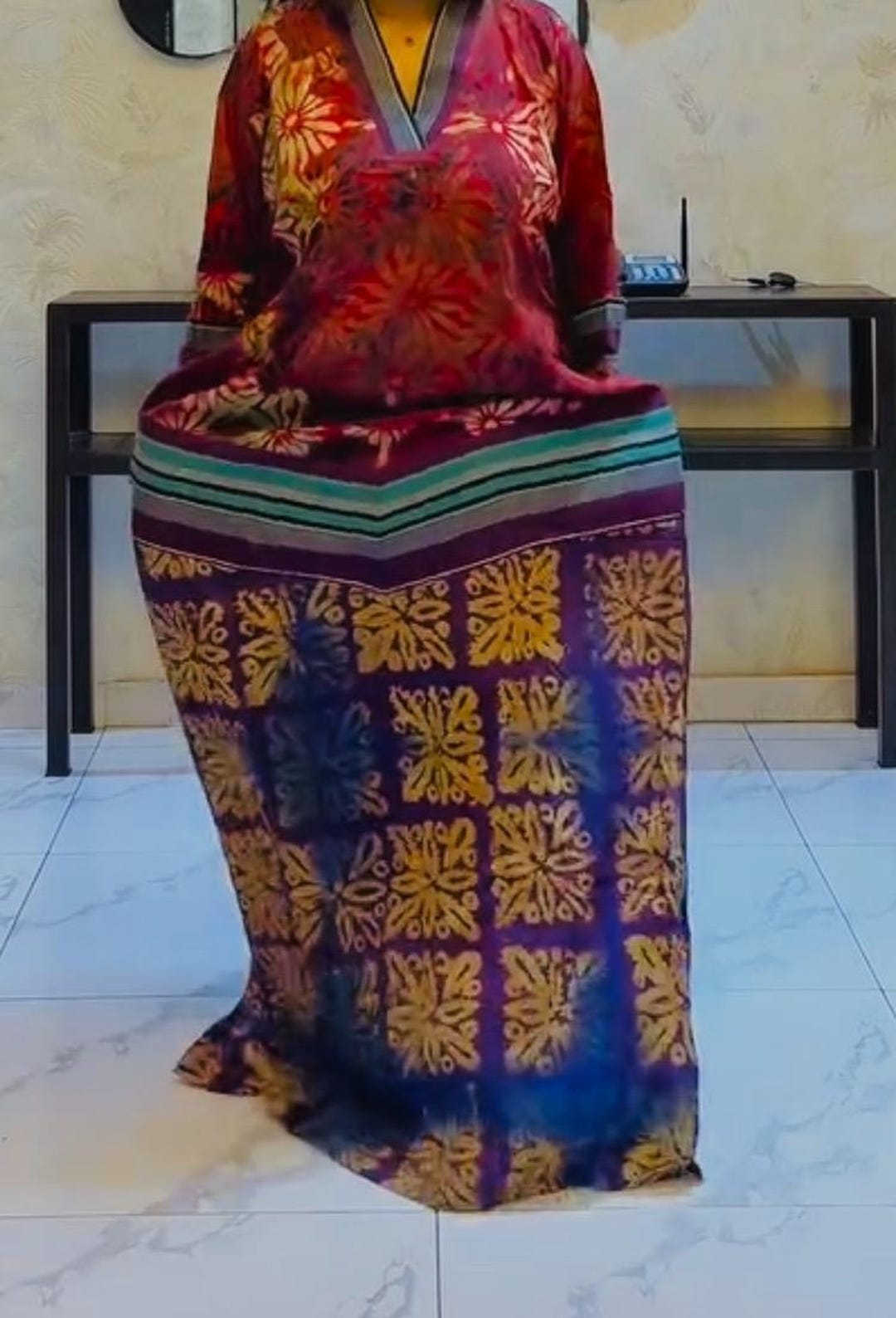 Adire Crepe Boubou Maxi Dress: Hand-dyed African Kaftan With Scarf - Etsy