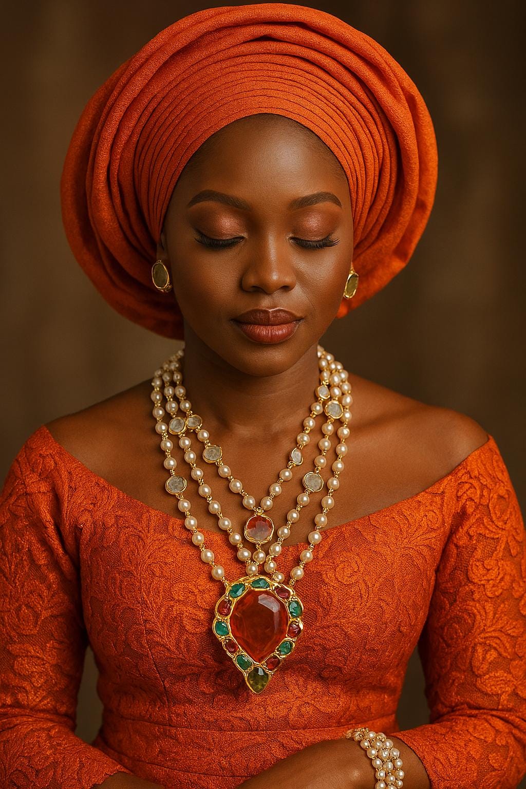 African Bridal Pearl Jewelry Set: Gold Gemstone Necklace, Earrings ...