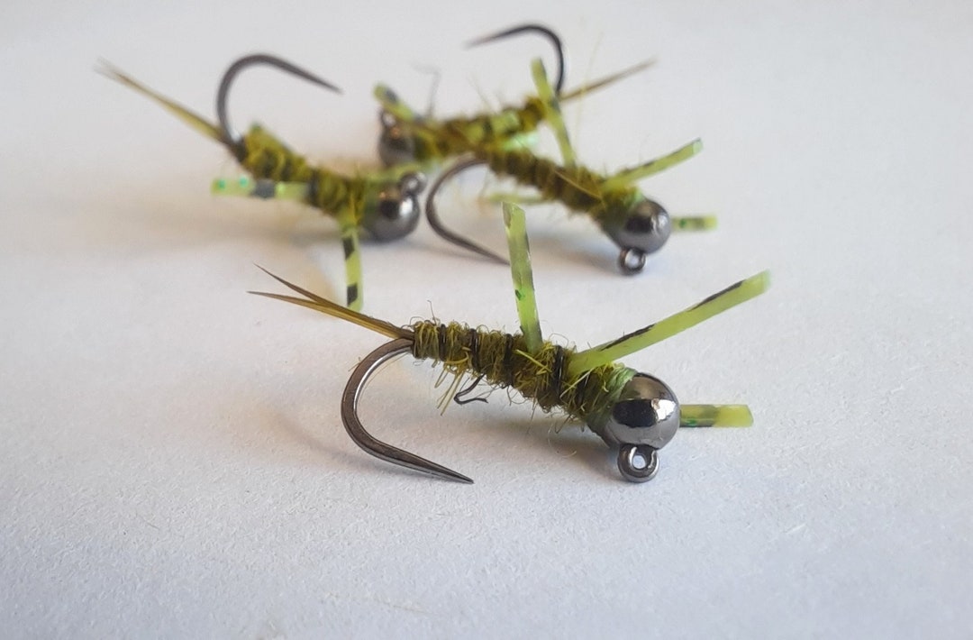 4 - Olive Stonefly Jig - Euro Nymphs. Trout Flies. Tungsten. Colorado ...