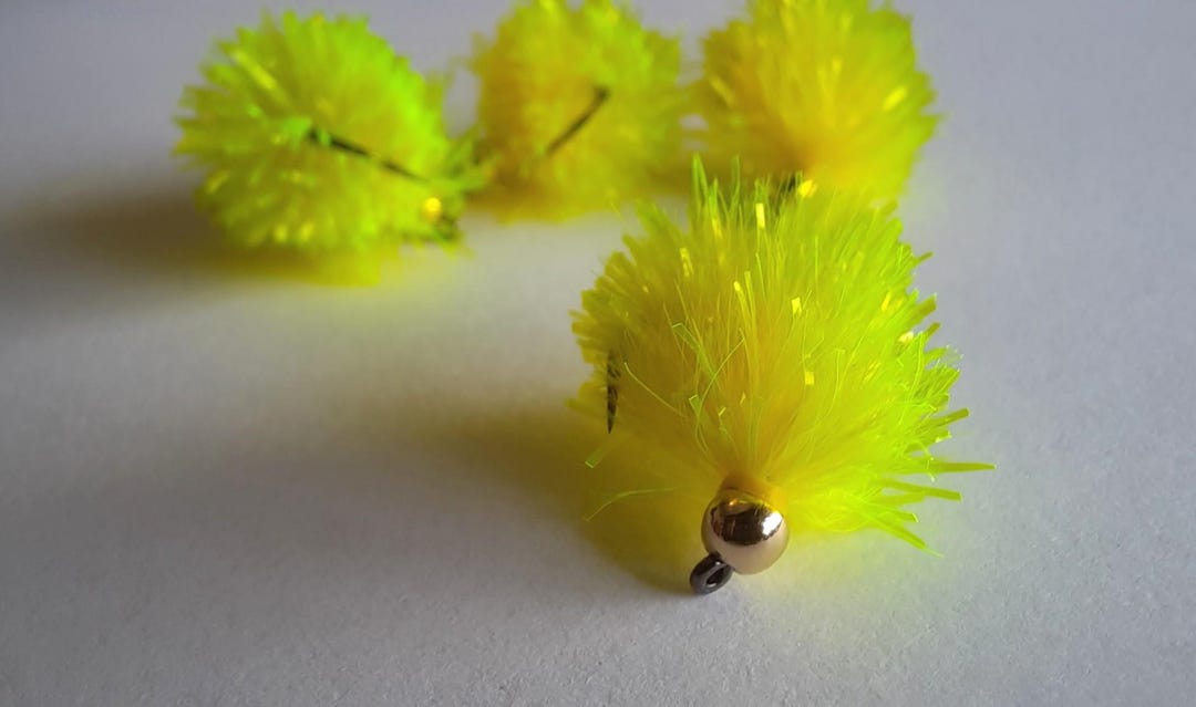 4 - Yellow Blob Fly BH. Yellow Bung Fly for Fly Fishing. Barbless Bead ...