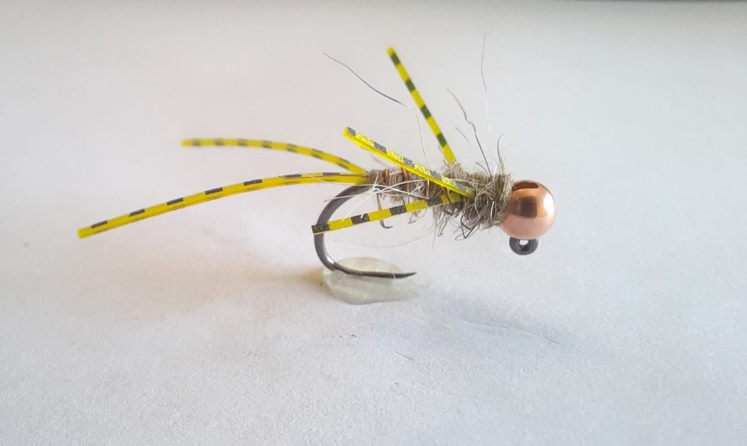 4 - Tungsten Rubberleg Hare's Ear Jig Barbless. Golden Stonefly Euro ...