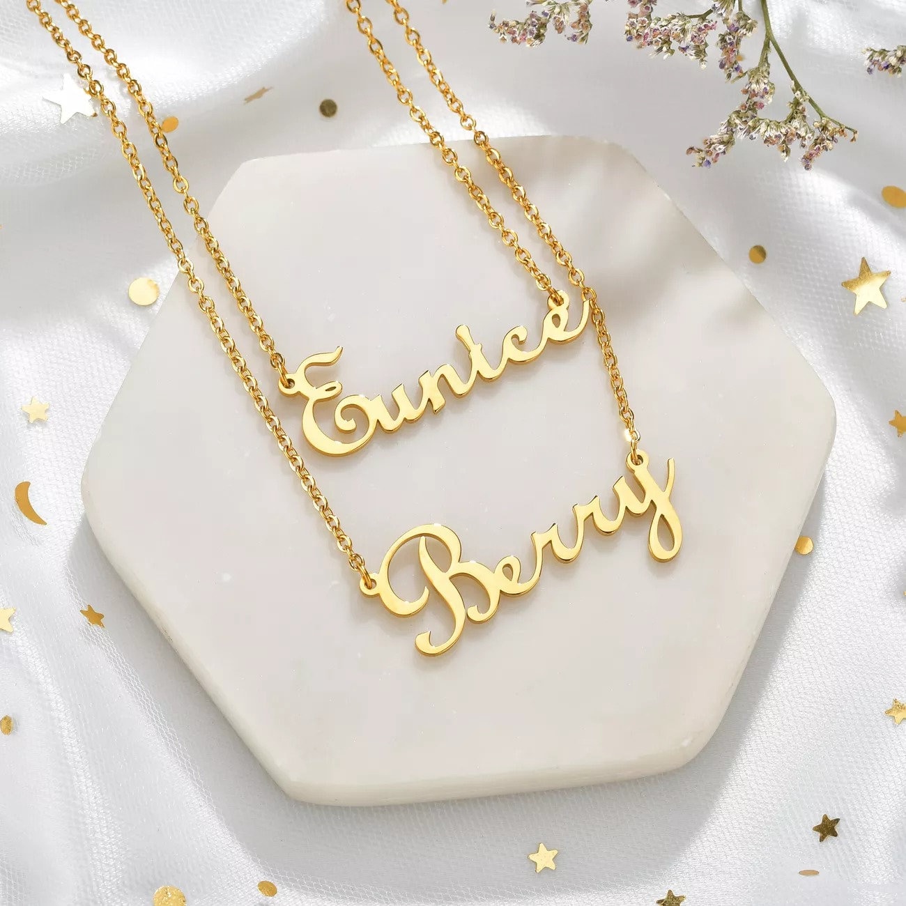 14K Gold Double Name Plate Name Neckless 14K Custom Pendent - Etsy