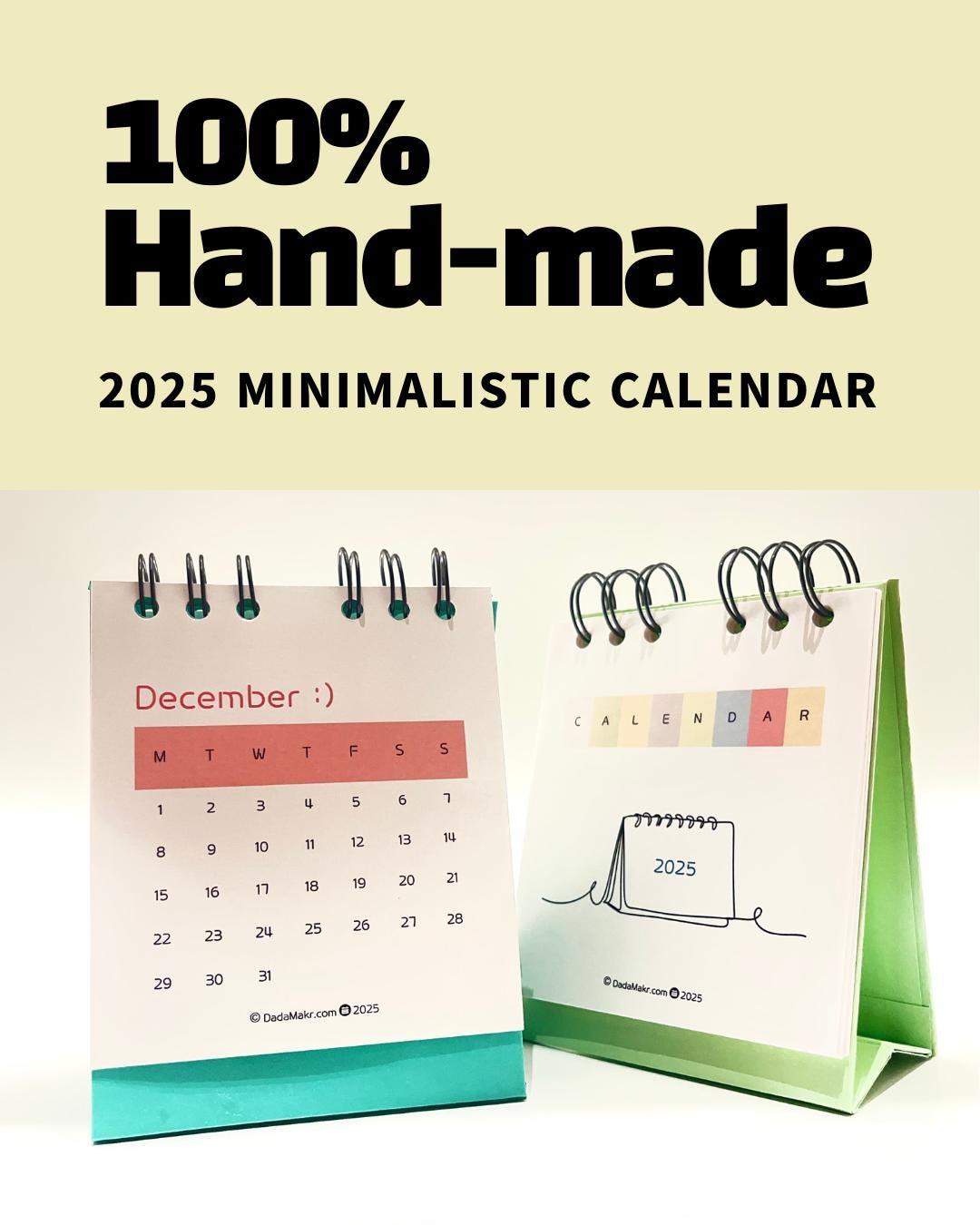 2025 Mini Calendar Hand-made Desktop Standing Cute Minimalistic Design ...