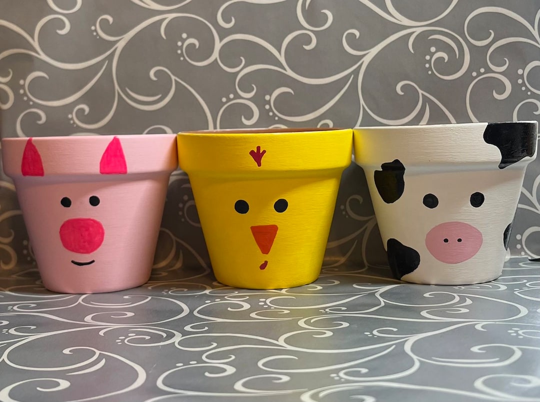 Farm Animal Flower Pot Set - Etsy
