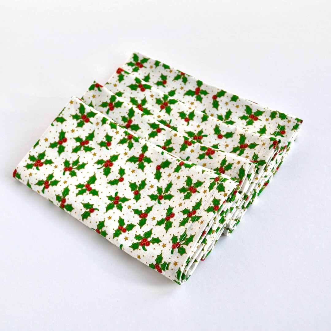 Christmas Holly Leaf Reusable Cotton Napkins | Christmas Table Decor ...
