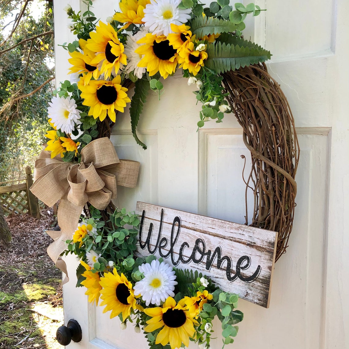 Sunflower Welcome Wreath/spring Welcome Wreath/sunflower Grapevine ...