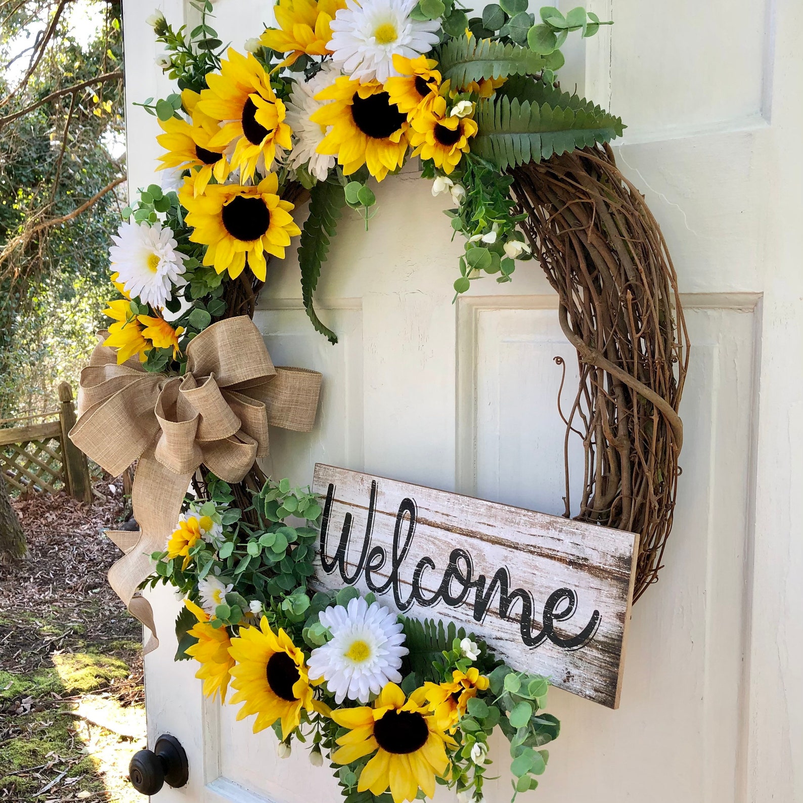 Sunflower Welcome Wreath/spring Welcome Wreath/sunflower Grapevine ...