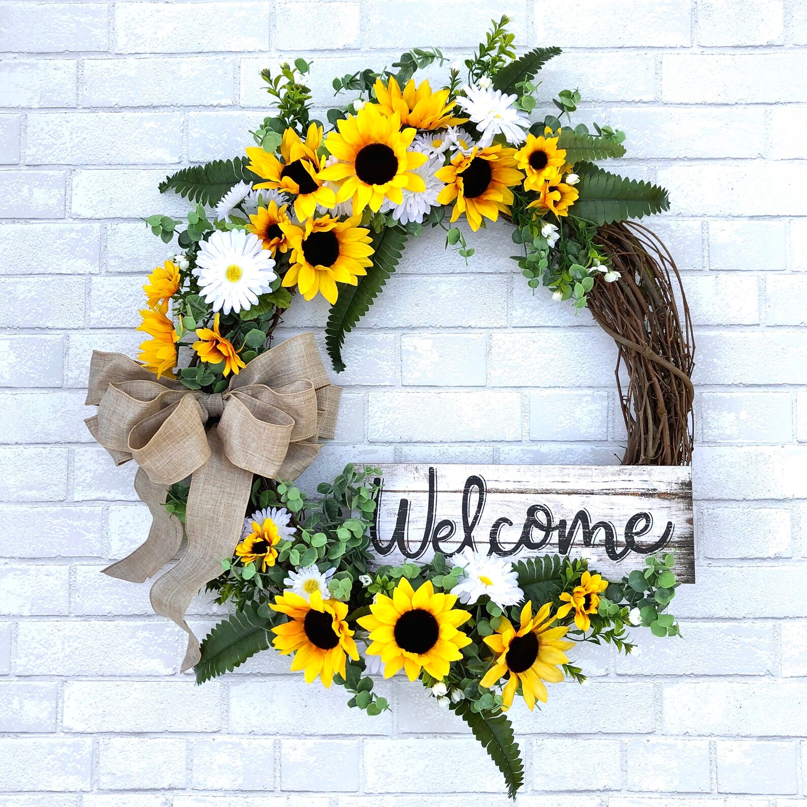 Sunflower Welcome Wreath/spring Welcome Wreath/sunflower Grapevine ...