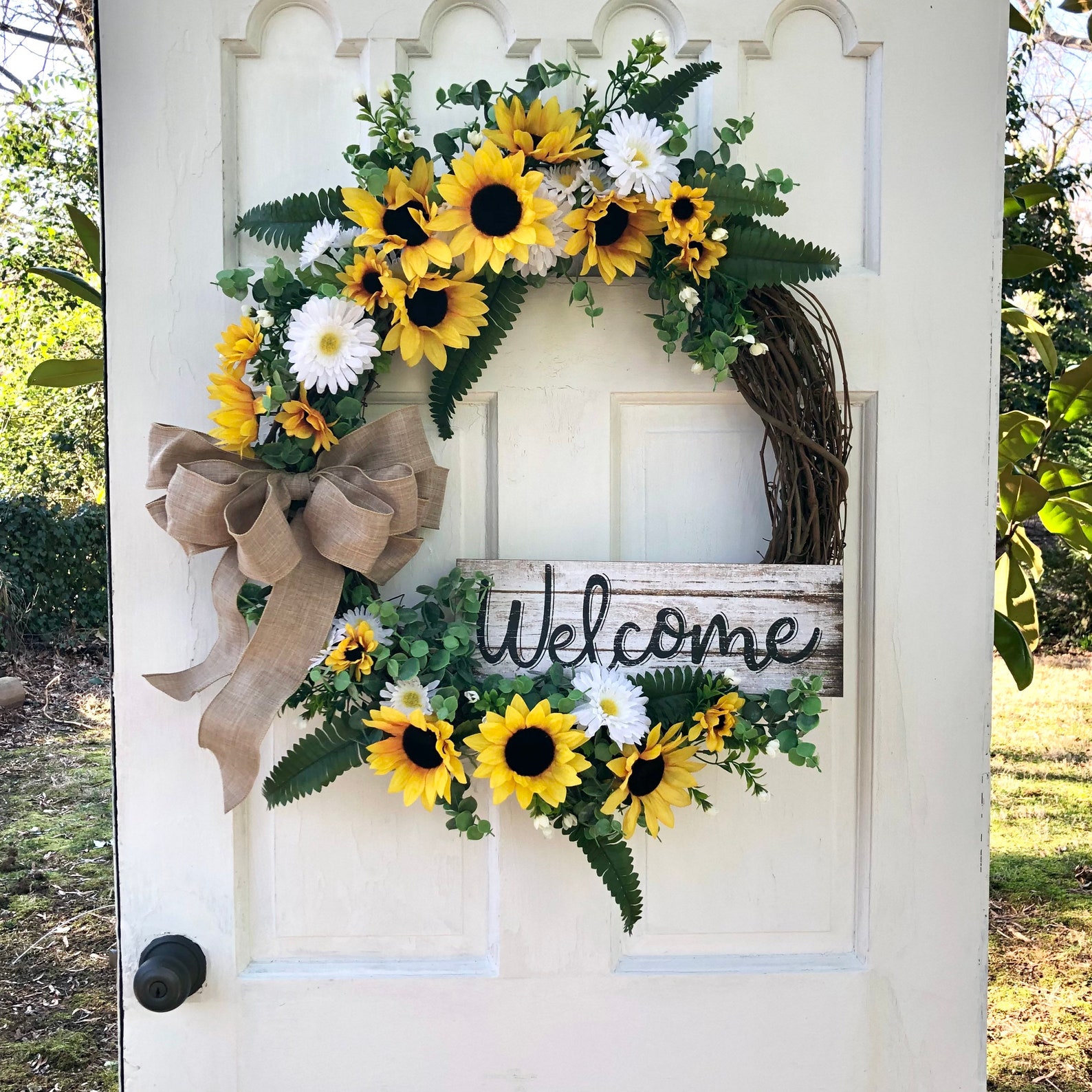 Sunflower Welcome Wreath/spring Welcome Wreath/sunflower Grapevine ...