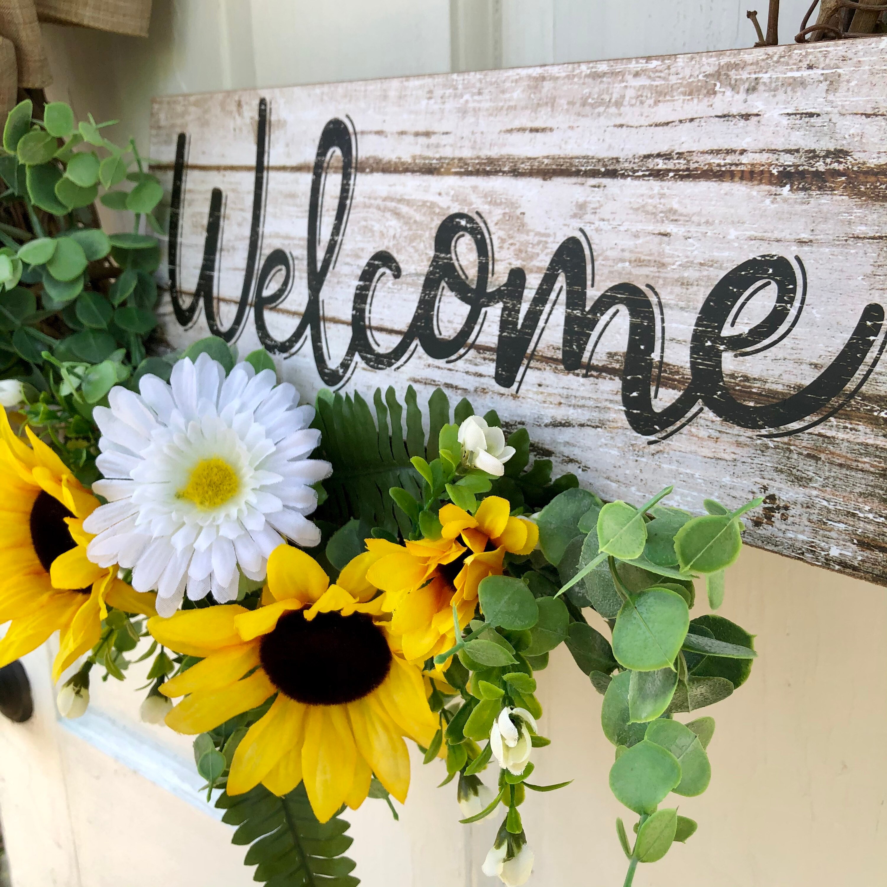 Sunflower Welcome Wreath/spring Welcome Wreath/sunflower Grapevine ...