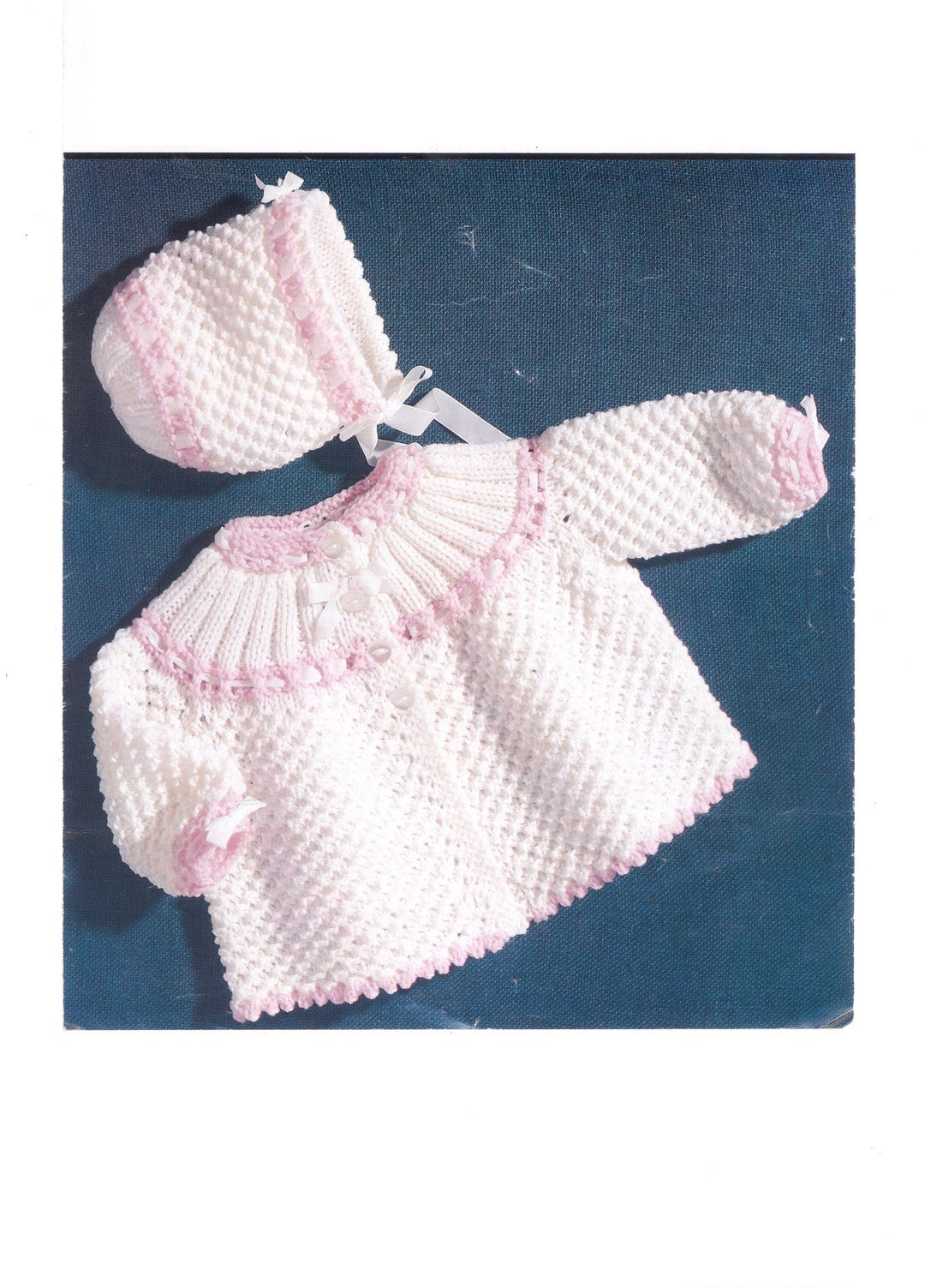 Vintage DK Double Knitting 8 Ply Matinee Jacket/cardigan and Bonnet ...